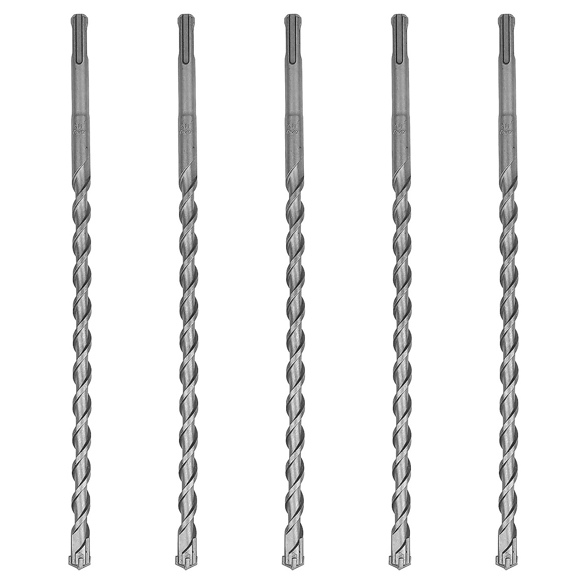 KHCRAFT SDS-plus Rotary Hammer Drill Bits 1/2 In. x 12 In. 5-Piece Rock Carbide Tip 4-Cutter for Brick, Cemet, Stone & Concrete