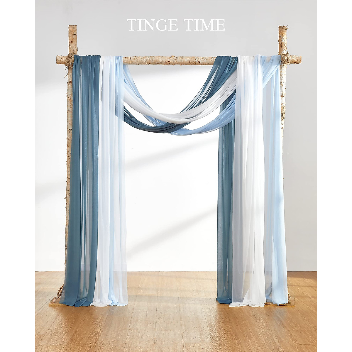 TINGE TIME 3 Panels Wedding Arch Draping Fabric, 30" x 20ft Gradient Blue Chiffon Fabric Drapery Sheer Backdrop Curtain for Wedding Ceremony Party Decoration,Wedding Arch Drapes for Wedding Ceremony
