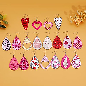 Valentine's Day Leather Earrings for Women Lightweight Faux Leather Teardrop Dangle Earrings Heart-Shaped Print Drop Earrings Set Valentine Day Gift for Girlfriend