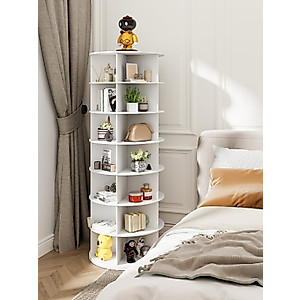 Toemics 7 Tier Rotating Shoe Rack Tower, 360° Spinning Display Lazy Susan Organizer, Holds 35 Pairs, Carousel for Shoes & Handbags, Easy Assembly, Includes 4 PCS Double-Layer Shoe Racks, White