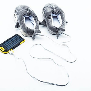 Jokari USB Rechargeable Heated Shark Slippers for Men, Women and Kids. Super Comfy Plush Electric Slippers with Non Slip, Water Resistant Soles, Foam Insole to Keep Feet and Toes Warm (Child M)