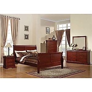 BOWERY HILL Traditional Style Queen Sleigh Bed in Cherry | KD Headboard, Footboard