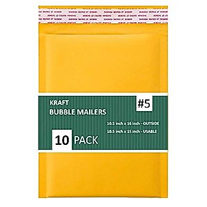 SALES4LESS #5 Kraft Bubble Mailers 10.5x16 Inches Shipping Padded Envelopes Self Seal Waterproof Cushioned Mailer 10 Pack, Gold (KBMVR_10.5X16-10)