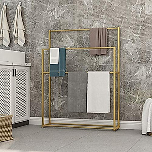Modern Floor Free Standing Towel Rack Bathroom 4-Bar Towel Holder Stands with Rust-Resistant Finish Gold Towel Rails to Hang Towels Clothing and More