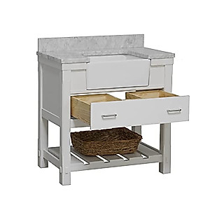 Charlotte 36-inch Farmhouse Bathroom Vanity (Carrara/White): Includes White Cabinet with Authentic Italian Carrara Marble Countertop and White Ceramic Apron Sink
