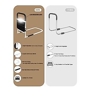 YEEGO DIRECT Bed Rails for Elderly Adults Safety, Height Adjustable Bed Assist Rail for Seniors, Bedside with Storage Pocket and LED Induction Light, Fit Twin Bed Support Up to 400lbs