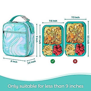 Choco Mocha Girls Lunch Box for School, Green Marble Lunch Bag for Kids