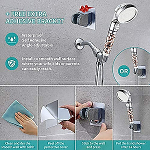 MIAOHUI Zenbody Shower Head with Filter Beads, 3 Modes Shower Envy Showerhead with On Off Switch, Handheld Eco Water Spa Shower Head with Hose, Adjustable Bracket, Self-adhesive Holder