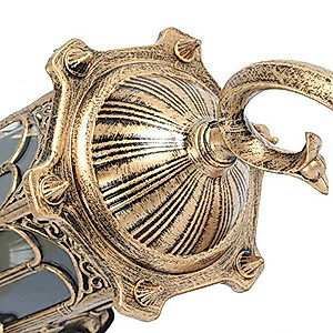 PEHUB European Retro Outdoor Waterproof Wall Lamp Antirust Oil Rubbing Bronze Garden Villa Decoration Courtyard Porch Lighting Wall Light 15.7inch Glass Lantern Wall Sconce Easy to Install Exterior Li