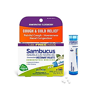 Boiron Sambucus Nigra 6C Homeopathic Elderberry Medicine for Relief of Painful Cough, Hoarsness, Nasal Congestion, and Loss of Voice - 3 Count (240 Pellets)