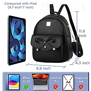 BESYIGA Mini Leather Backpack Purse for Women, Cute Fashion Travel Daypacks and Bow Backpack Shoulder Bag for Women, 3Pcs, Black