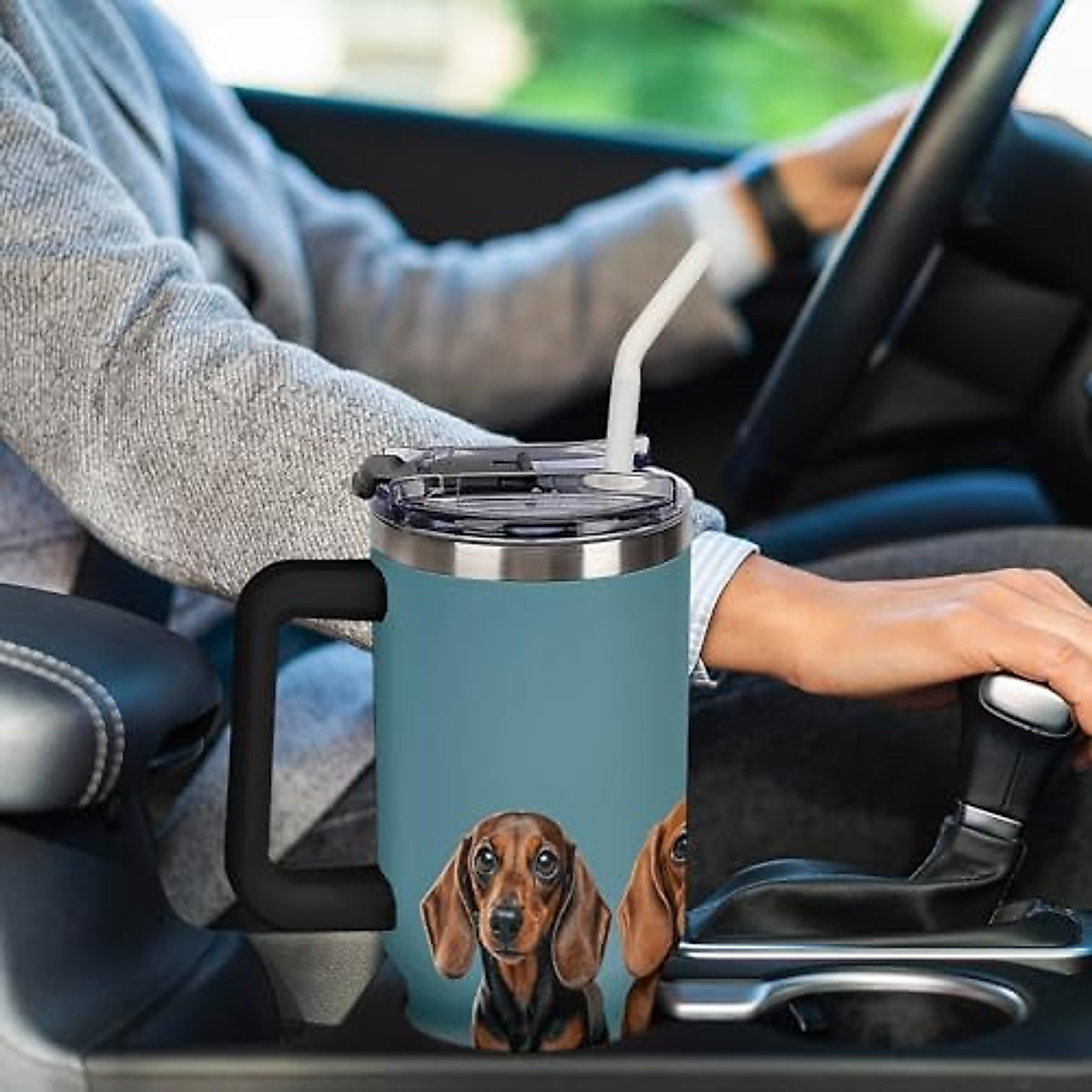 FZQVSGW Three Dachshunds 40 Oz Tumbler with Handle And Straw Stainless Steel Vacuum Insulated Tumblers Reusable Keep Drinks Cold Coffee Cup Holder Friendly Gifts for Women Men Car Gym Travel