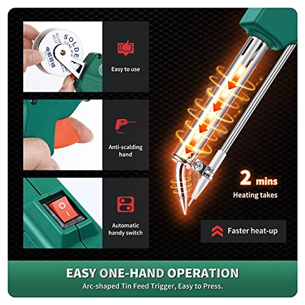 Soldering Iron Kit, Fulljion 60W Automatic Hand held Solder Welding Gun Tool with Welding Wire,Desoldering Pump for Soldering Circuit Board, Home DIY, Electronic Repair