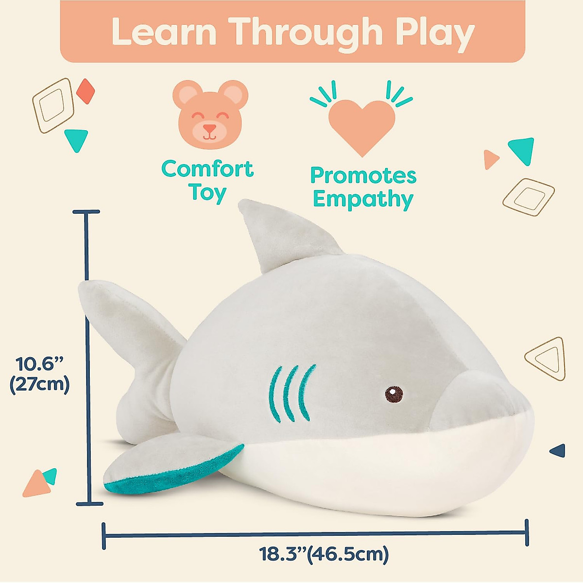 B. toys- B. softies- Plush Squishy Shark– Stuffed Animal – Soft Shark – Washable Ocean Toy for Baby, Toddler, Kids- Huggable Squishies- Saylor Shark- 0 Months +
