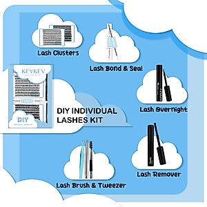 DIY Lash Extension Kit Lash Clusters 360 Pcs 20D+40D 10-16 Mix Length Individual Lashes Kit Lash Bond and Seal Lash Glue Remover Overnighter Seal for DIY Eyelash Extensions(20+40D)