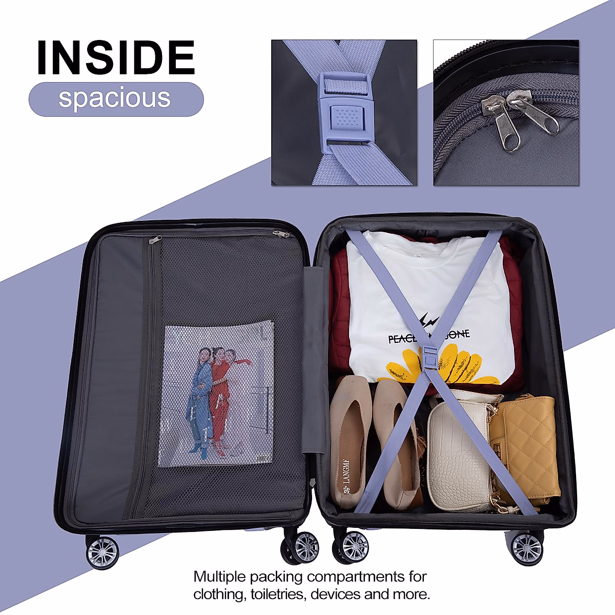 Travelhouse 3 Piece Hardshell Suitcase Set: Lightweight Spinner Luggage - TSA-Approved Carry-Ons for Stress-Free Travel (Light Purple)