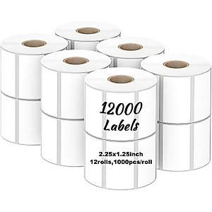 Labelebal 12 Rolls,1000/Roll -Zebra 2.25" X 1.25” Direct Thermal Labels - Perforated Stickers for Barcode Address & FBA Product, Compatible with Zebra & Rollo & MUNBYN Desktop Printer…