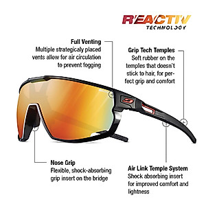 Julbo Sporty Rectangular Sunglasses, Matte Black/Glossy Black, L