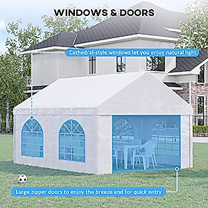 Outsunny 13' x 16' Party Tent and Carport, Large Outdoor Canopy Tent Portable Garage with Removable Sidewalls, 2 Doors and Windows, White Tents for Parties, Wedding, Events, BBQ