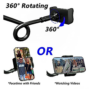 Cell Phone Clip on Stand Holder - with Grip Flexible Long Arm Gooseneck Bracket Mount Clamp for iPhone X/8/7/6/6s/5 Samsung S8/S7, used for bed, desktop, Black