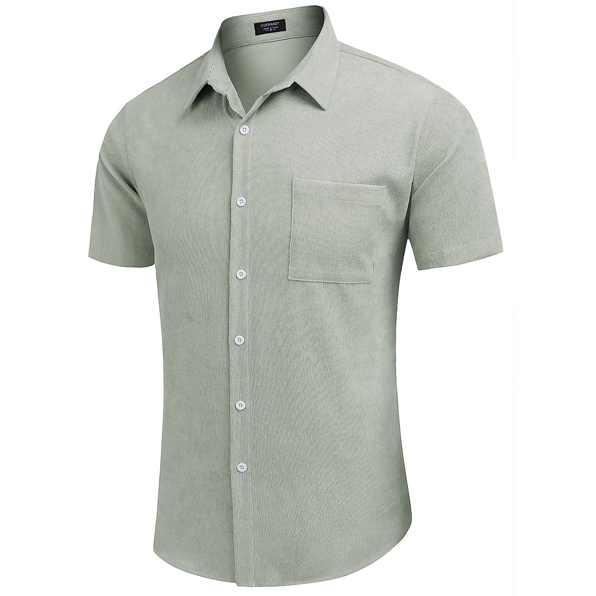 COOFANDY Mens Shirt Corduroy Casual Button Down Vacation Beach, Light Green, Large, Short Sleeve