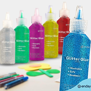 Glitter Glue for Crafts in Bright Classic Colors: Gold, Silver, Red, Green, Blue & Purple Used for Gluing, Drawing, Writing, Outlining (6 Pack)