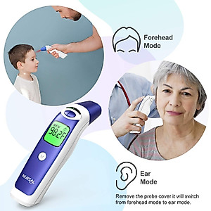 Digital Forehead Ear Thermometer for Adults and Baby, NURSAL Touchless Thermometer for Home with Fever Alarm, Infrared Thermometer with Data Memory, Battery Included