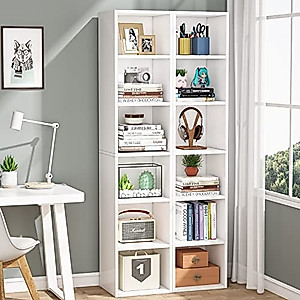 Tribesigns 70.9 Inch Tall Narrow Bookcase, Modern White Corner Bookcase with Storage, 6 Tier Cube Display Shelves for Home Office