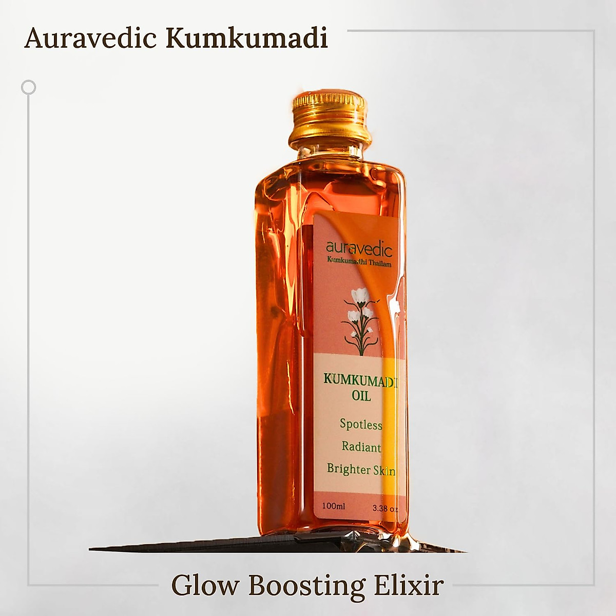 Auravedic Kumkumadi Oil Pure Saffron For Ultra Radiant Skin, 3.38 Fl Oz (100ml)