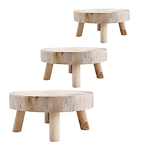 UNIE Mini Wooden Stool Round Garden Flower Display Stand Decorative Short Stool for Indoor Outdoor Office Dining Room