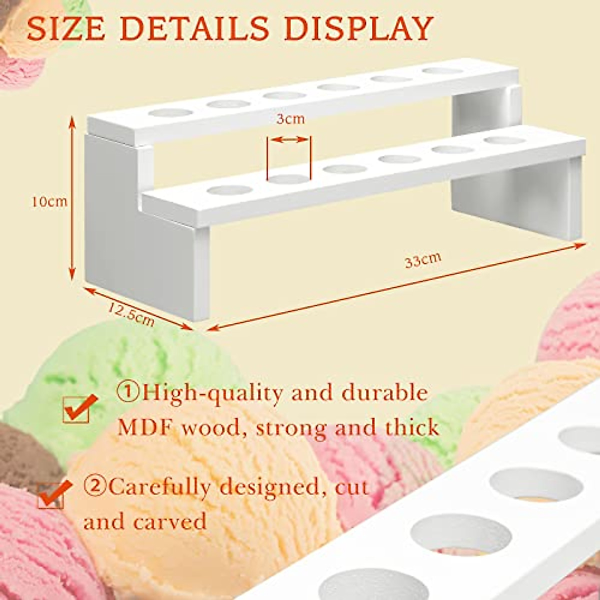 Wooden Ice Cream Cone Holder Stand with 12 Holes Multi Level Wooden Ice Cream Stand Food Cone Display Stand Hand Roll Sushi Popcorn Stand for Restaurants Catered Events Wedding Decoration