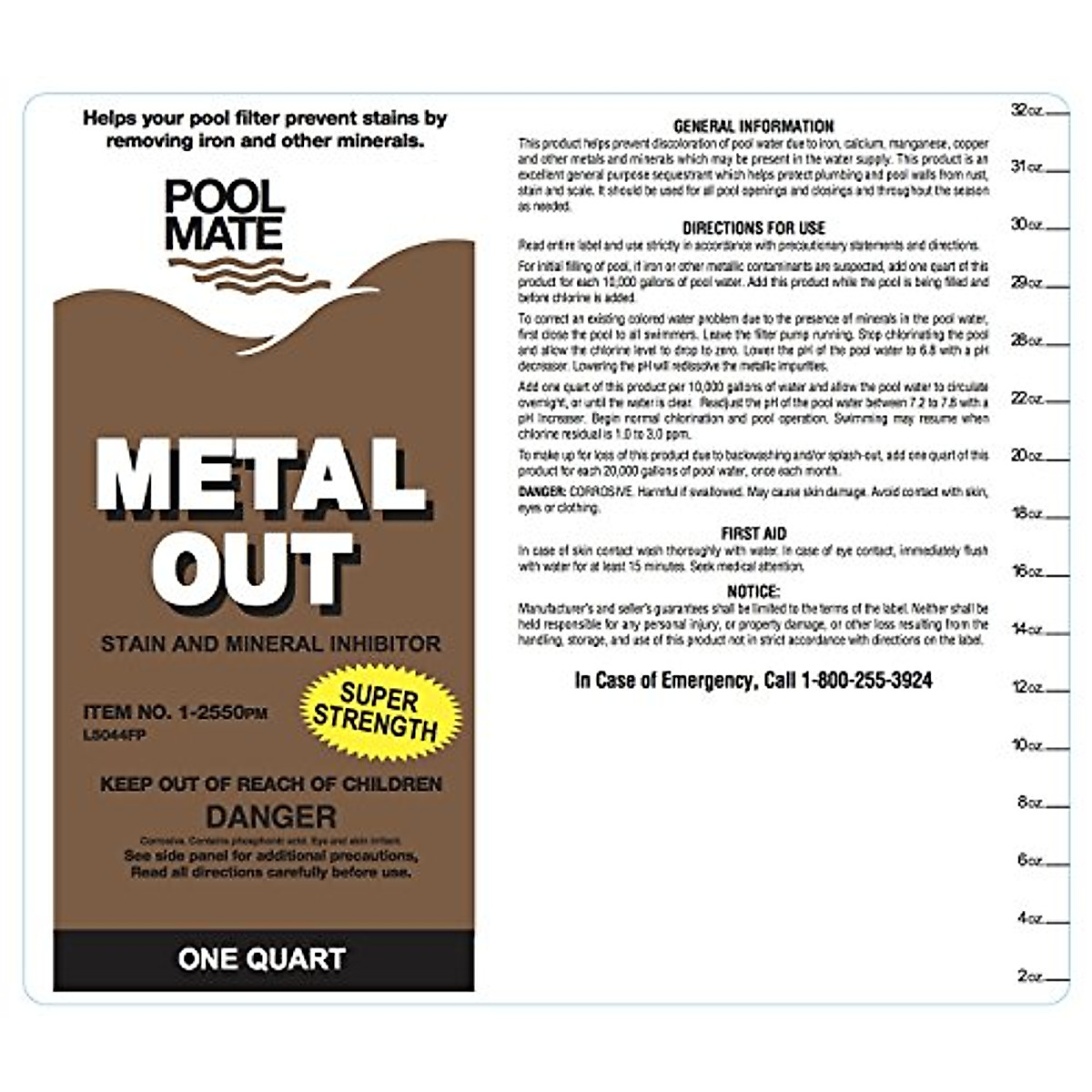 Pool Mate 1-2550-04 Metal Out Stain and Mineral Inhibitor for Swimming Pools,1-Quart, (Pack of 4)