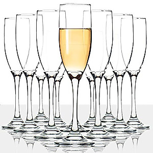 Classic Champagne Flutes, Set of 12, 6 Oz Premium Stemmed Champagne Glasses, Sparkling Wine Glass, Crystal Clear