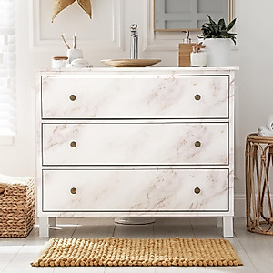 Homein Marble Contact Paper 17.5"×78.7", Peel and Stick Countertops Wallpaper Waterproof Self Adhesive Wall Paper Roll for Cabinets Drawers Kitchen Old Furniture, Modern Matte White/Gold