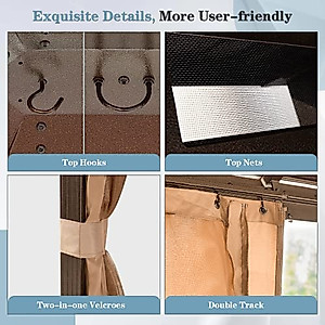 EROMMY 12' x 14' Hardtop Gazebo, Galvanized Steel Double Roof Canopy with Aluminum Frame, Permanent Metal Pavilion with Netting and Shaded Curtains for Patio, Backyard, Deck and Lawns