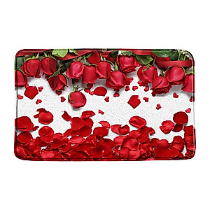 Microfiber Memory Foam,Valentines Day Red Rose Flower Bathroom Mat Floral Petals Print，Non Slip Shower Mat Cozy Floor Rug Doormats Carpets Bathroom Decorations - 16x 24 Inch/40x 60cm