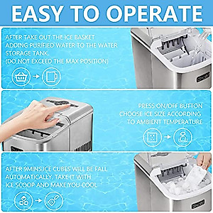 KUMIO Stainless Steel Ice Makers Countertop, 33 Lbs in 24 Hrs, 10 Bullet Ice Ready in 6-8 Mins, Automatic Self-Cleaning, 2 Sizes of Bullet Ice for Home Kitchen Office Bar Party