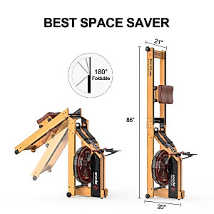 SNODE Wood Water Rowing Machine for Home Use, Foldable Rower Machine, Imported Beech Wood, Rower Machine with Bluetooth and LCD Monitor, Soft Seat