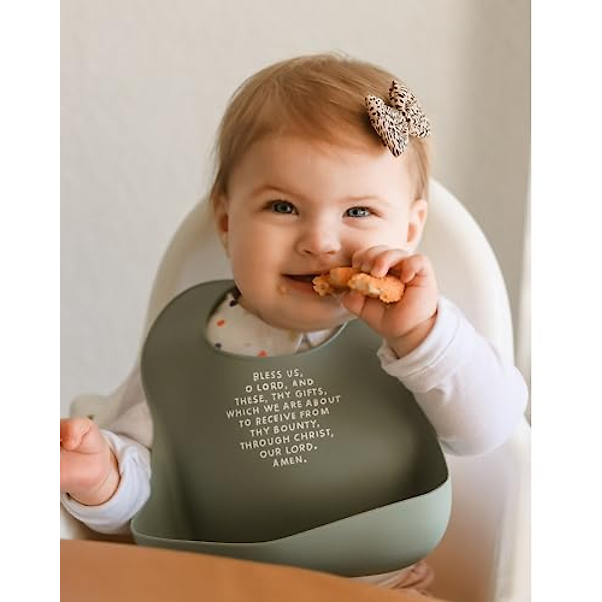 Be A Heart Silicone Bibs for Babies & Toddlers, Meal Blessing Prayer Bib, Baby Baptism Gift (Sage)