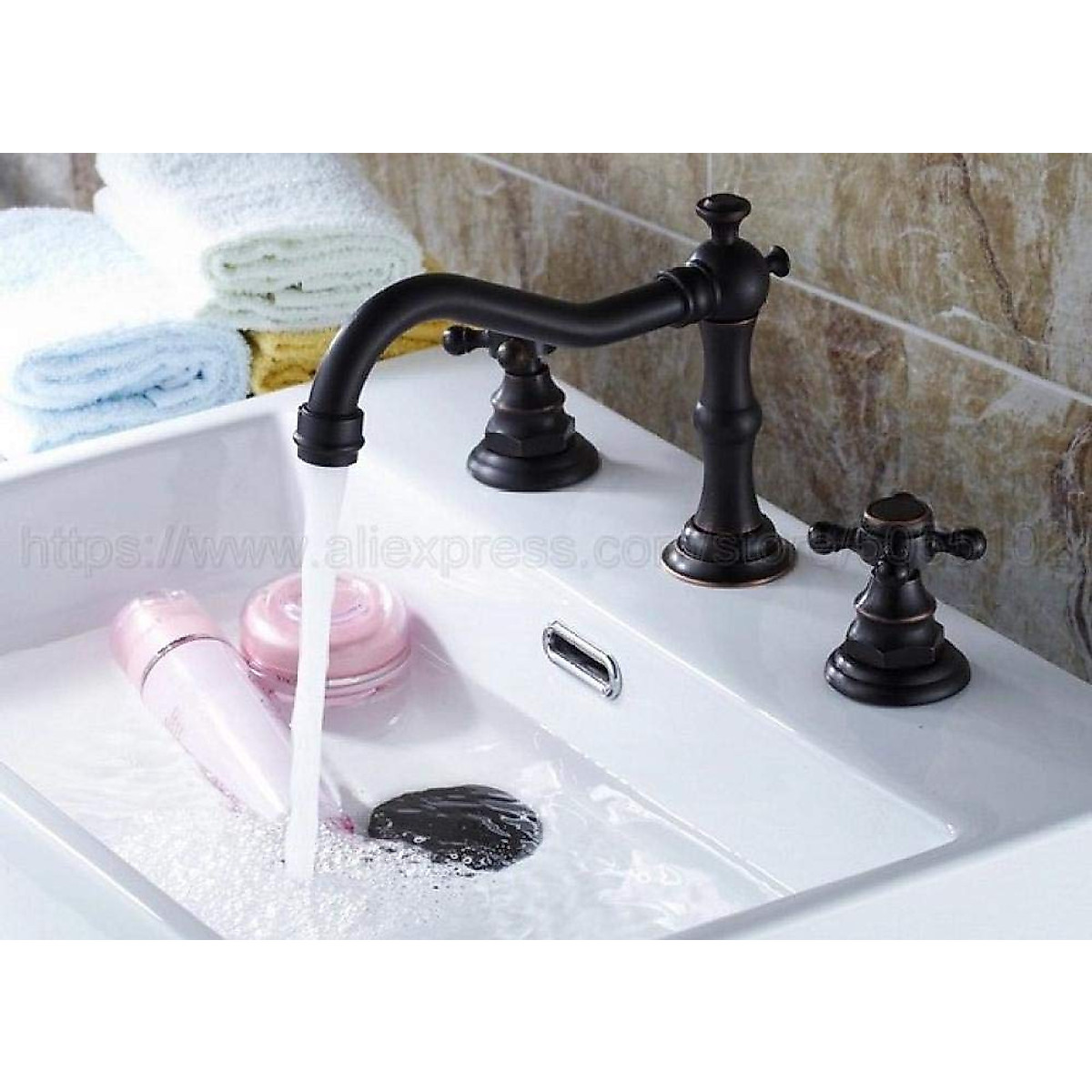 ShiSyan Y-LKUN Basin Faucets Oil Rubbed Bronze Modern Bathroom Sink Faucet Double Cross Handle 3 Hole Bathbasin Mixer Taps@Brass