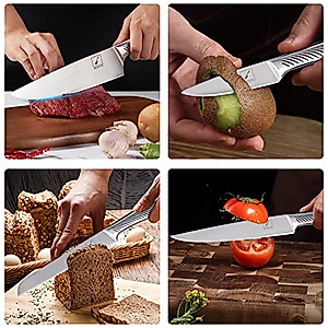 imarku Knife Set,14-Piece Knife Sets for kitchen with block,Premium One-Piece Kitchen Knife Set with Sharpener,High Carbon Stainless Steel Knives Set for Kitchen,Silver,Dishwasher Safe