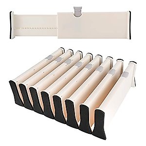 RealPlus 8 Pack of Plastic Drawer Dividers Organizer Separators Adjustable from 11-17 Inches for Bedroom,Closet,Baby Drawer,Dresser,Office,Kitchen Storage