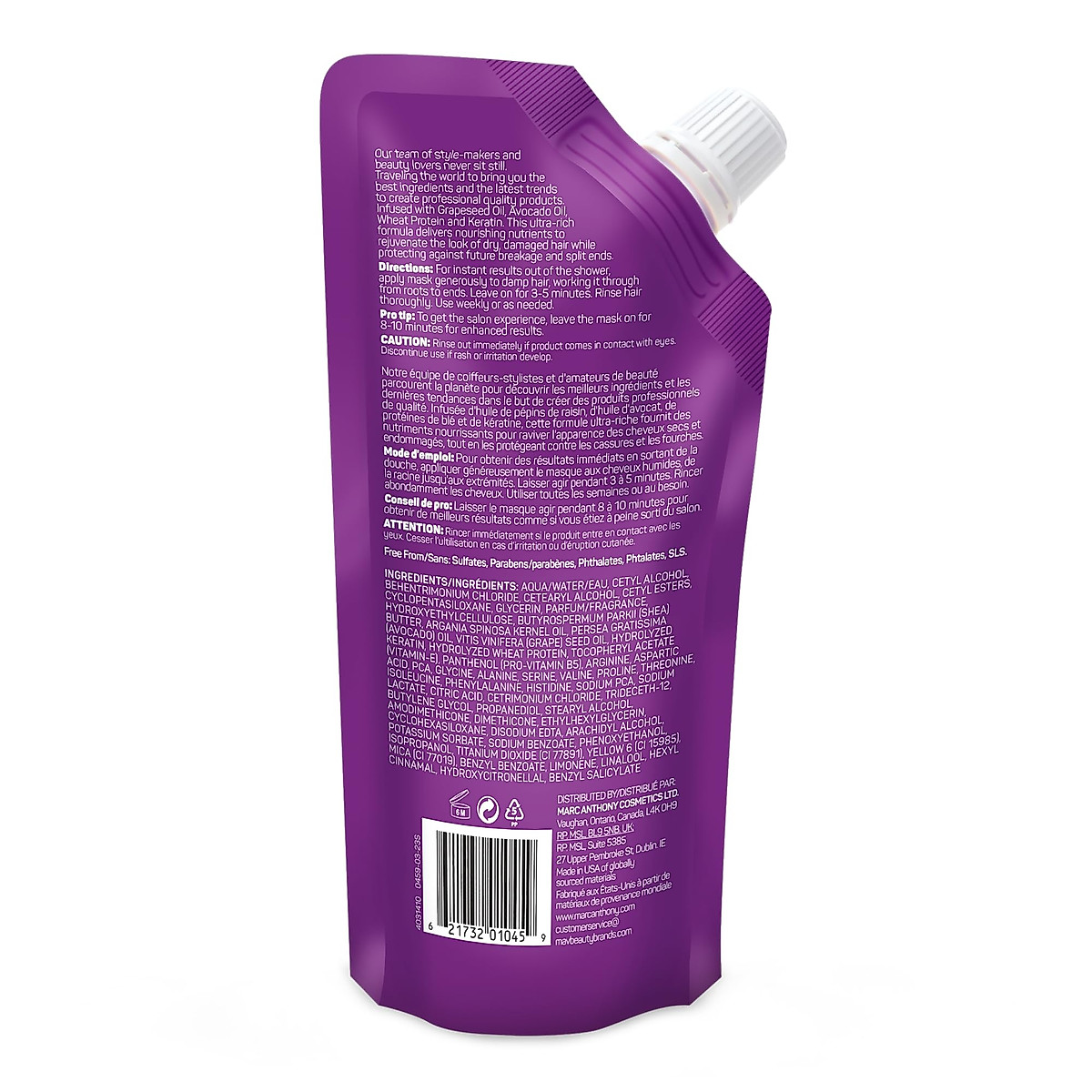 Marc Anthony Hair Mask for Dry Damaged Hair - Deep Conditioning Mask Protects & Nourish with Shea Butter, Avocado & Grapeseed Oils - Seal in Moisture and Rescues Visibly Damaged Hair - Sulfate Free