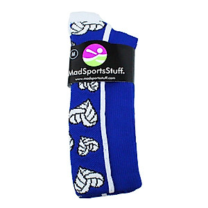 MadSportsStuff Crazy Love Volleyball Hearts Crew Socks (Royal/White, Large)