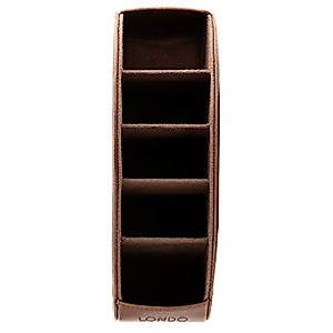 Londo Remote Control Holder with 5 Pockets - Store DVD, Blu-Ray, TV, Roku or Apple TV Remotes - PU Leather with Suede Lining - Slim, Compact Living or Bedroom Storage