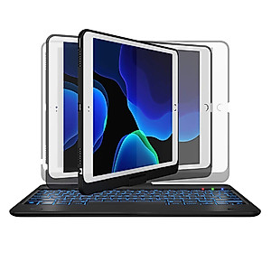iPad Keyboard Case for iPad 2018 (6th Gen) - iPad 2017 (5th Gen) - iPad Pro 9.7 - iPad Air 2 & 1 - Thin & Light - 360 Rotatable - Wireless/BT - Backlit 10 Color - iPad Case with Keyboard (Black)