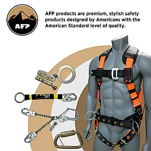 AFP Universal Full-Body Fall Protection Safety Harness with Dorsal D-Ring and Mating Buckle Legs | High-Visibility Green | Shock Absorbing Lanyard & Tool Lanyard (OSHA/ANSI)