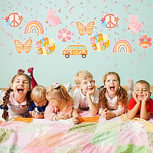AnyDesign 36Pcs Two Groovy Party Hanging Swirls Decoration Kit Retro Hippie Boho Flower Butterfly Hanging Streamers Ceiling Spiral with Cutout Cardboard Ornaments for Home Classroom Birthday Supplies