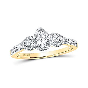 10kt Yellow Gold Pear Diamond 3-stone Bridal Wedding Engagement Ring 1/2 Cttw