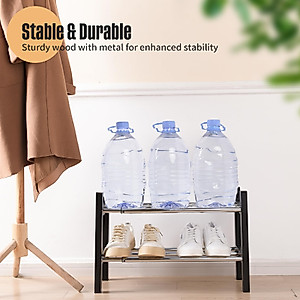 NUDUKO Expandable Shoe Rack Storage Organizer - 2 Tier Adjustable Wood and Metal Shoe Shelf Heavy Duty Small Shoe Rack for Closet Bedroom Entryway (Black)